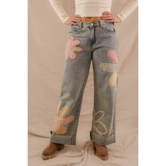 Oli & Hali | Jeans | Oli Hali Every Bloomin Day Flower Patched Straight ...